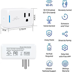 WiFi Smart Plug cETL Listed FCC Certified, Wi-Fi Outlet Compatible with Alexa, Echo and Google Home &IFTTT, No Hub Required, Remote Control,