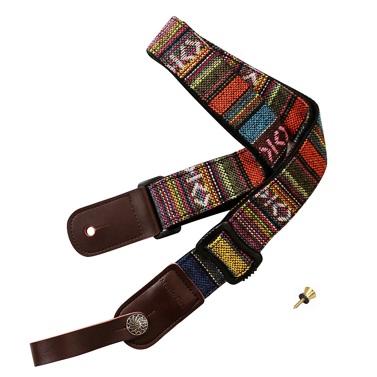 MUSIC FIRST Classic Country style Soft Yarn-dyed fabric & Genuine Leather Ukulele Strap Ukulele Shoulder Strap Version 2.0 With a MUSIC FIRST Genuine Leather Strap Locker