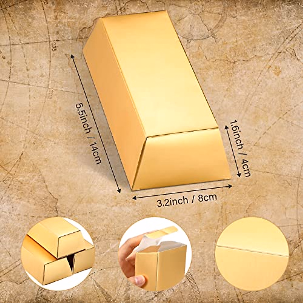 24 Pieces Gold Bars Fake Bar Gift Box Golden Party Favor Chocolate Gold Coins Foil Treasure Brick Paper Boxes for Christmas Party Casino Theme Decoration Candy Treats Toys, 5.5 x 3.2 Inches (24 Pcs)