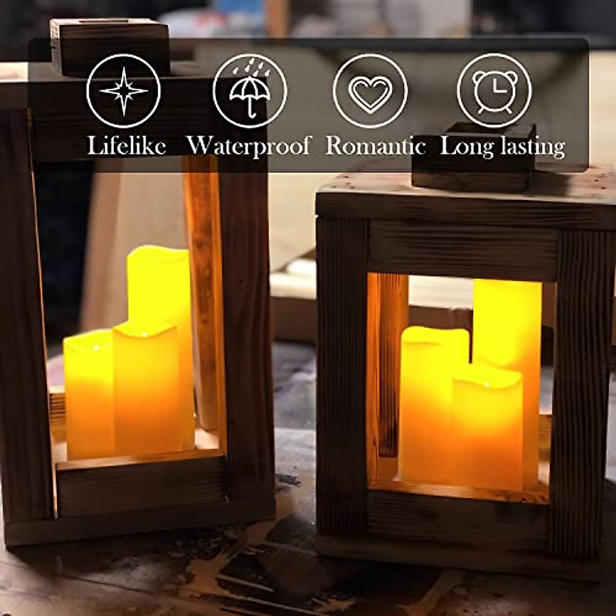Amagic Flameless Candles Battery Operated Candles Flickering, Outdoor Waterproof LED Pillar Candles with Remote Control and Timer, D 2.2" x H 4" 5" 6", Ivory, Plastic, Set of 9