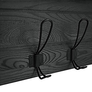 Flexzion Wall Shelf with Hooks, Wall Coat Rack with Double Loop Hooks, 24-Inch Vintage Black Entryway Shelf with Coat Hooks Wall Mounted Rustic Farmhouse Wood Floating Shelves with Coat Hanger