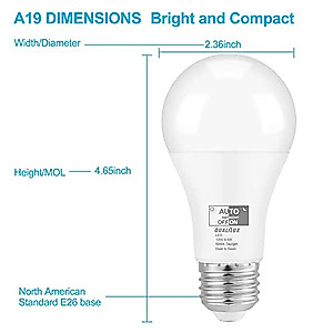 Qualilux Dusk to Dawn Light Bulbs Outdoor, 60W Equivalent, Daylight, Non-Dimmable, LED 9.5W, A19, 2-Pack, HQ-H011