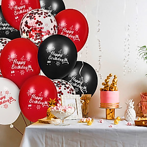 16 Pcs Red Black Confetti Latex Balloons, 12 Inch Red Black and White Happy Birthday Decoration Balloons for Red Black Themed Men Women Birthday Wedding Anniversary Graduation New Year Party Supplies