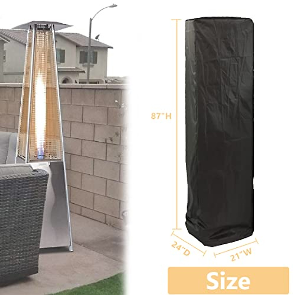 asdmm Waterproof Glass Tube Heater Cover - Outdoor Square Standing Patio Heater Protector for Pyramid Torch and Triangle Heater, 210D Heavy Duty & Anti-dust