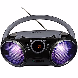 SINGING WOOD CD Boombox Portable/w Bluetooth USB MP3 Player AM/FM Radio AUX Headset Jack LED Backlit (Phantom Black)
