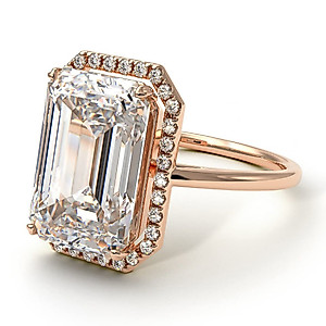 Rings Jewelry Women Gift Hand Made Wedding Dress Matching Ring Rose Gold Plated Ring Emerald Cut Halo Cz Diamond Jewelry White Cubic Zircon Ring in Size 5.5