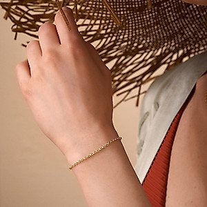 GELIN 14k Solid Gold Simple Chain Adjustable Bracelet for Women Valentine's Day Jewelry Gift