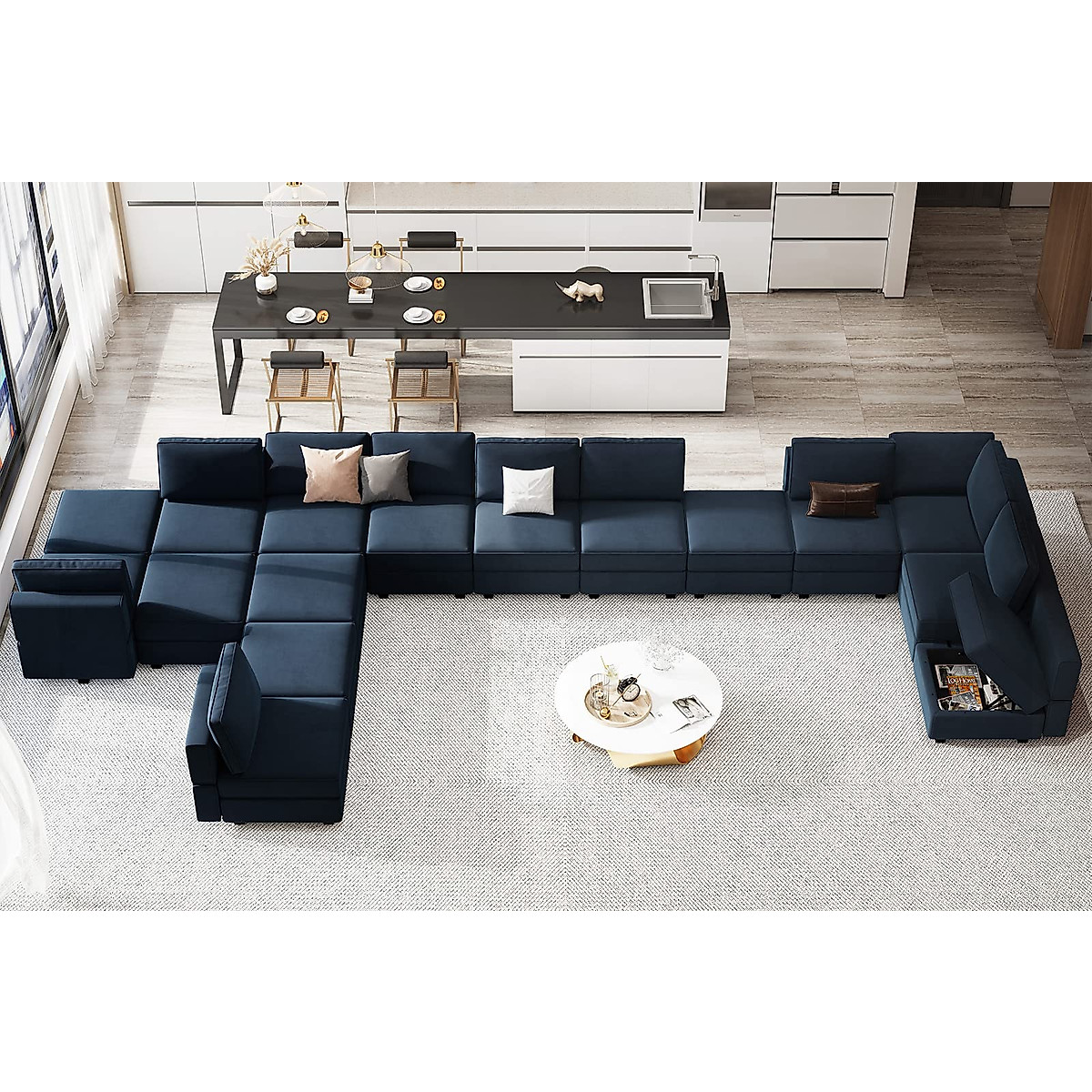 Belffin Modular Sectional Sofa with Storage Seats Velvet L Shaped Corner Couch Convertible Sectional Sofa with Chaise (Blue, L Shape-1)…