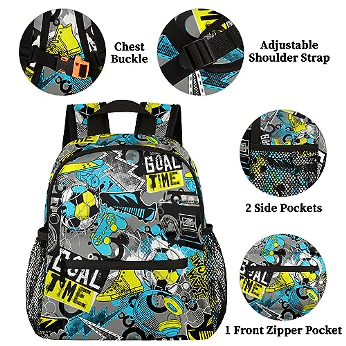 Sports Soccer Football Kids Backpack for Boys, Soccer Ball Skateboard Toddler Mini Backpack for Elementary Nursery Kindergarten Preschool, Back to School Bookbags Student Travel Bag with Chest Strap