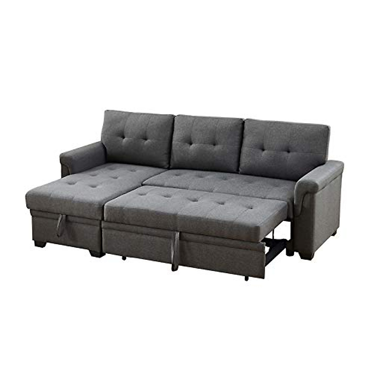 Lilola Home Destiny Dark Gray Linen Reversible Sleeper Sectional Sofa with Storage Chaise