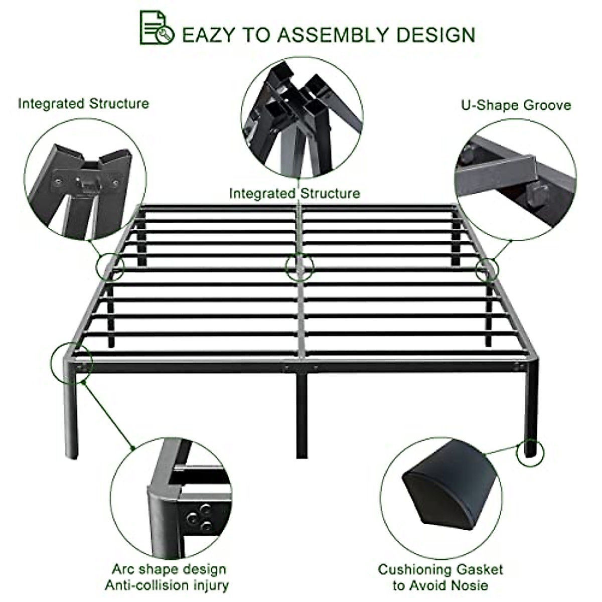 AROMUSTIME 16 Inch Reinfore Metal Platform Bed Frame with Round Legs / 3,800 lbs Heavy Duty Steel Slat Easy Assembly Mattress Foundation/Noise Free/Box Spring Replacement, King