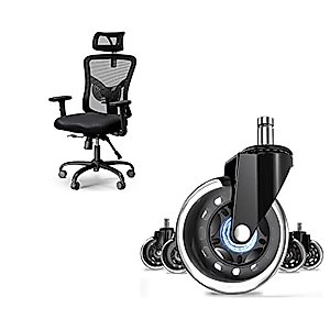 NOBLEWELL Office Chair Caster Wheels, Set of 5 Universal Chair Wheels, Replacement Rubber Chair Casters for Hardwood Floors and Carpet, Smooth & Safe Swivel Chair Casters