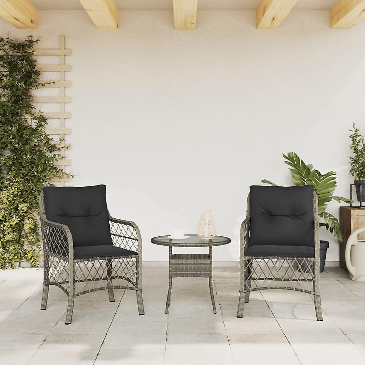 vidaXL Patio Chairs with Cushions - Gray Poly Rattan Outdoor Garden Furniture, Comfortable Seating with Washable Cushion Covers, 23" x 26.4" x 33.9"