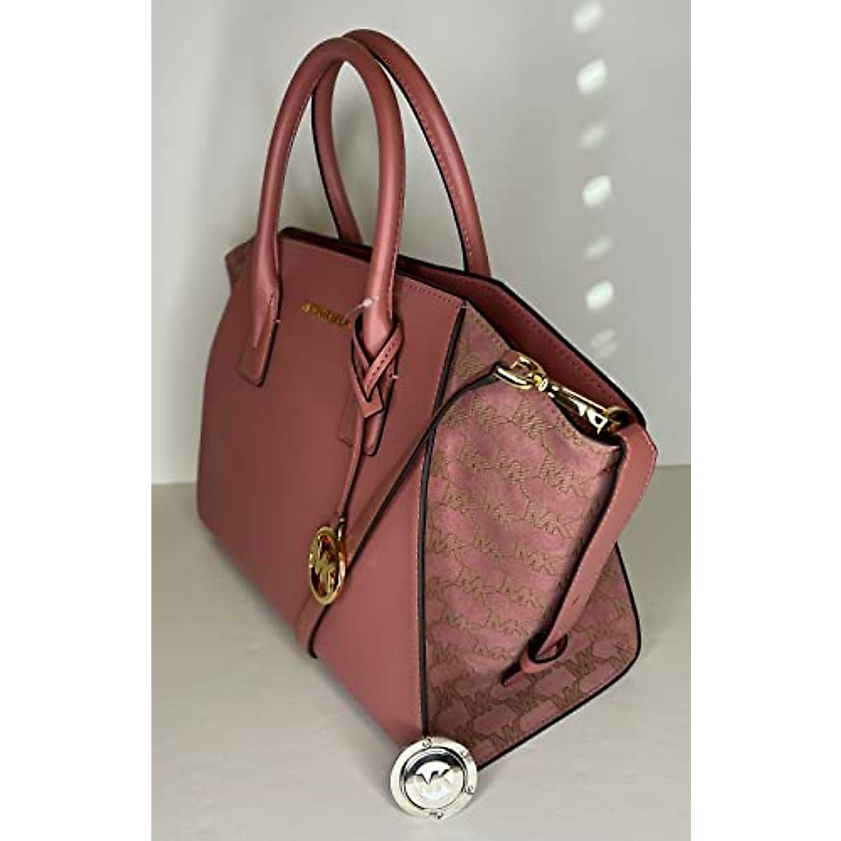 Michael Kors Avril Large Top-Zip Satchel bundled with Large Continental Wristlet Purse Hook (Rose)