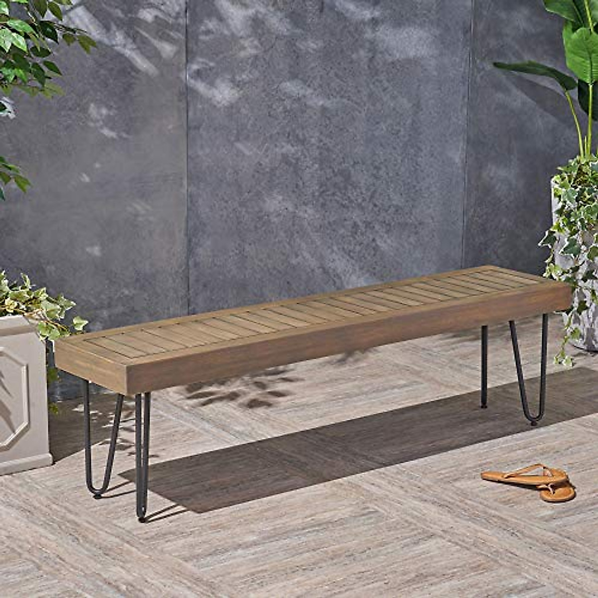 63'' Gray and Black Contemporary Rectangular Outdoor Bench