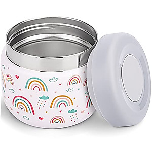 Charcy 9oz Kids Stainless Steel Vacuum Insulated Food Jar, Wide Mouth Leak-Proof Soup Thermos, Container Set for 8h Hot and 6h Cold - White Rainbow