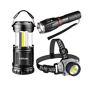 ZeroDark Flashlights Headlamp Lantern 3-Piece Set, Flashlight + Head Lamp + Camping Lantern Battery Powered LED High Lumens Camping Lights flashlights for Emergencies