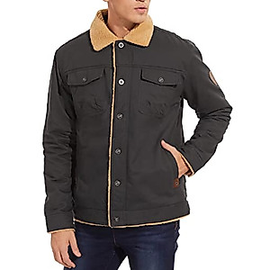 MAGCOMSEN Mens Sherpa Jackets Cargo Jackets Cotton Jackets Fleece Lining Windbreaker Work Jackets Black,XL