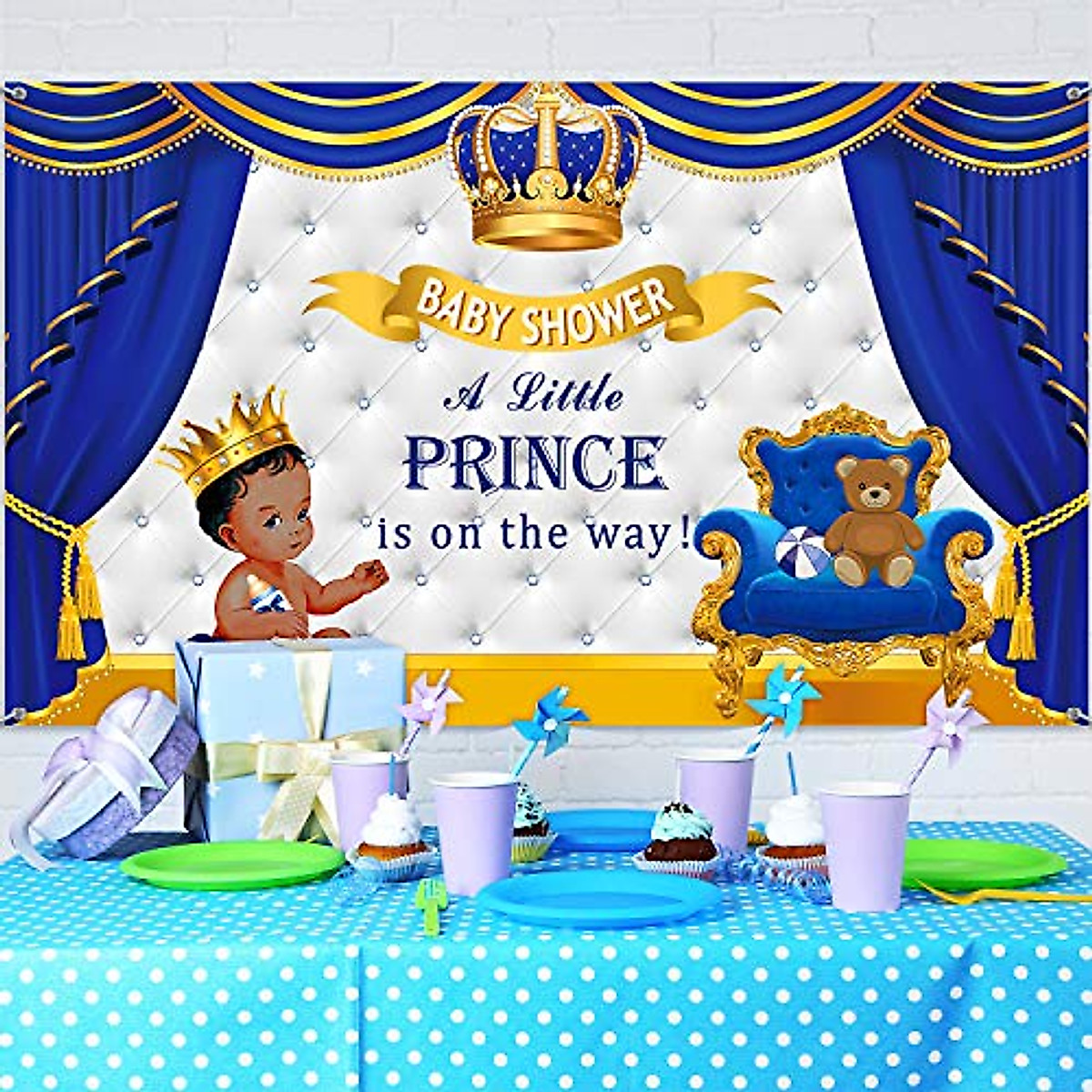 Royal Prince Baby Shower Decoration for Boys, Royal Blue Baby Shower Backdrop Photography Background for Boys Prince Baby Shower Birthday Party Supplies