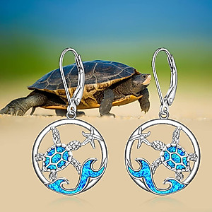Turtle Earrings for Women Blue Opal Sea Turtle Earrings Dangle Sterling Silver 925 Hawaii Ocean Wave Starfish Jewelry Cute Friendship Mothers Day Christmas Gifts