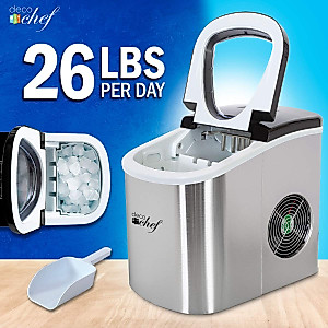 Deco Chef Stainless Steel Electric Top Load Ice Maker with The Smoothies Bible Recipe Book