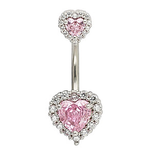 Excepro 1PC 14G(1.6mm) Double Heart Diamond Cubic Zirconia Navel Belly Button Ring 316L Surgical Steel Piercing Jewelry