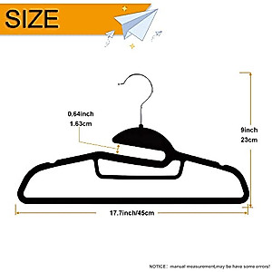 50 Pack Non-Slip Velvet Hangers Suit Clothes Hanger Space Saving Hangers 15~20LBS Heavy Duty Hangers 17.7inch (Black)