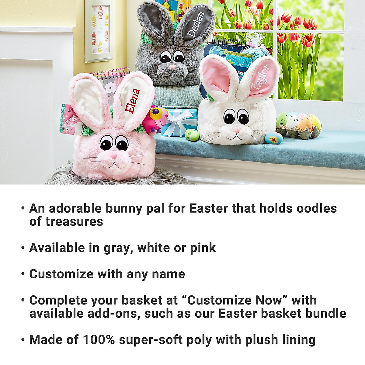 Let's Make Memories Personalized Easter Basket - Fuzzy Bunny Plush - Easter Basket for Kids - Gray