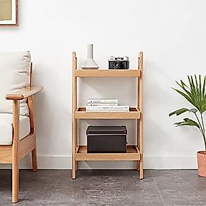 Bamskov 100% Solid Oak Sofa Table - Versatile Design Narrow End Table with 3-Tier Open Storage for Living Room, Bedroom, or Small Spaces - Ladder Shelf for Study (Natural)