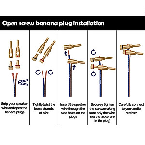 Banana Plugs Open Screw 24K Gold Plated Plugs Audio Jack Connector for Speaker Stereo Cable, 24-Pack (12 Red, 12 Black)