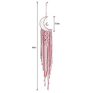 Pink Moon Dream Catcher with Light, Room and Boho Decor, Wall Decor, Gifts for Girl, Women, Bedroom Decor, Pink Décor and Gift, Birthday, Teen Girl Gifts