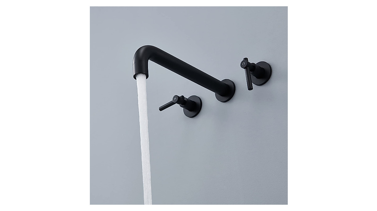 Wowkk Wall Mount Tub Filler - Black Brass Modern Faucet | Durable & Sleek
