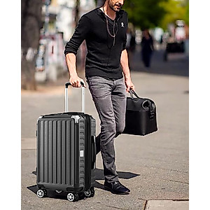 LUGGEX 28 Inch Luggage with Spinner Wheels - 83L Polycarbonate Expandable Hard Shell Suitcases Large Checked Luggage (Black Suitcase)