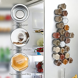 Homazing Set of 24 Magnetic Spice Jars for Refrigerator, Hexagon Glass Magnetic Spice Jars with Shaker Lids and Labels for Kitchen RV Travel Trailer, Magnetic Spice Containers for Fridge