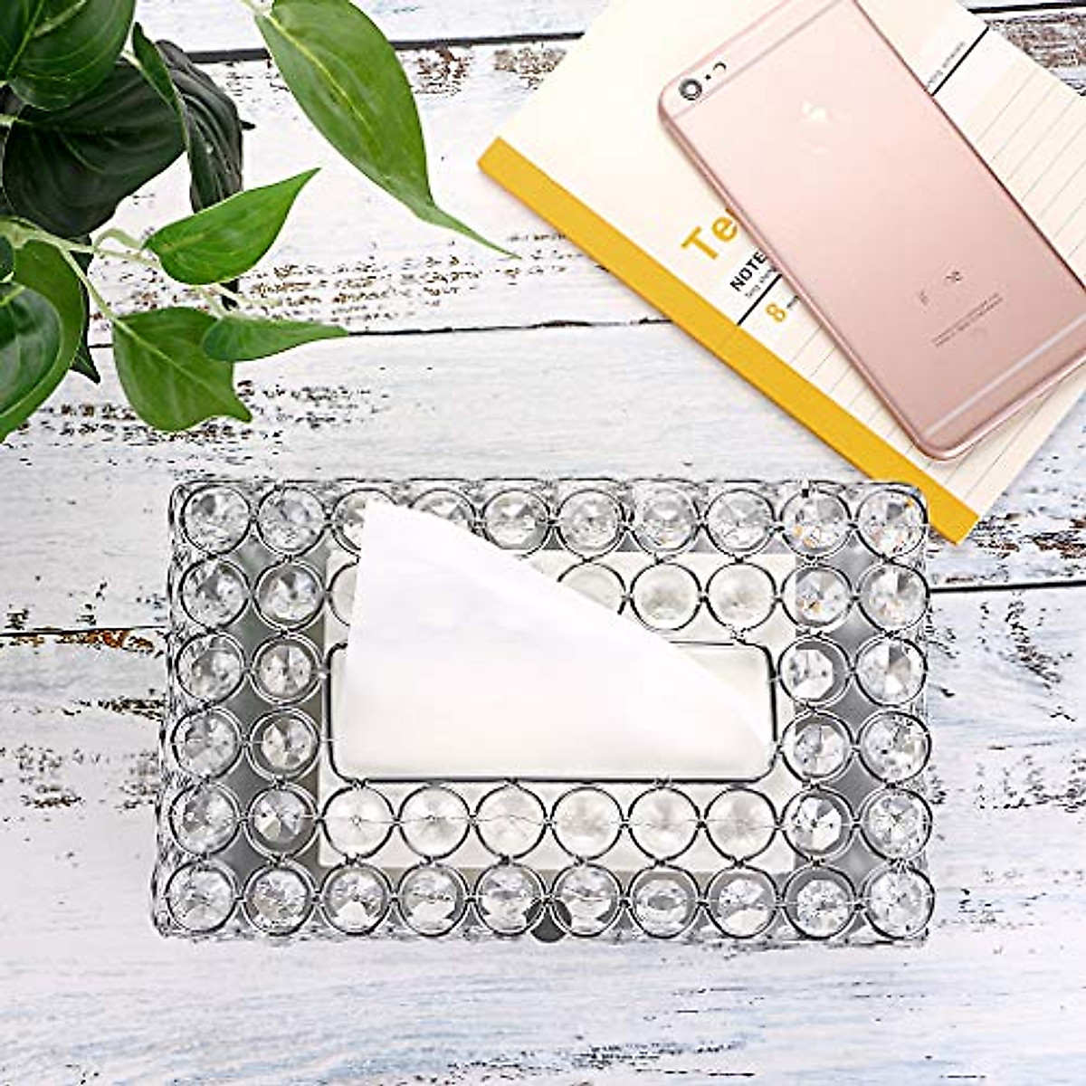 Sumnacon Rectangular Crystal Tissue Box Cover, Decorative Toliet Paper Box, Crystal Napkin Holder, Facial Tissue Holder for Bathroom/Dresser/Night Stand/Desk/Table, Silver