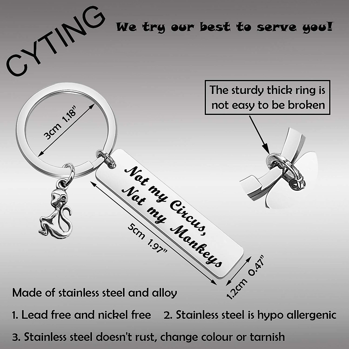 CYTING Retirement Keychain Not My Circus Not My Monkeys Funny Inspirational Gift For Boss Coworkers Employees (Retirement Keychain)