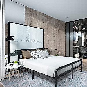 Emiosmt 14 Inch Full Size Bed Frame with Headboard and Footboard,Heavy Duty 2500lbs Steel Support Metal Platform No Box Spring Needed,Easy Assembly,Sturdy Square Tube,Full Size Frame