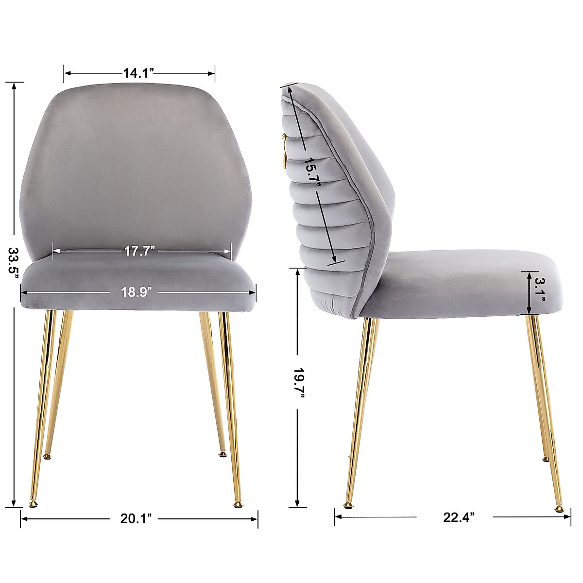 ZHENGHAO Velvet Dining Chairs Set of 2, Mid Century Upholstered Dining Room Accent Chairs Modern Comfy Tufted Side Chair with Gold Legs and Ring Pull for Kitchen Living Room Bedrooms (Grey 2pcs)