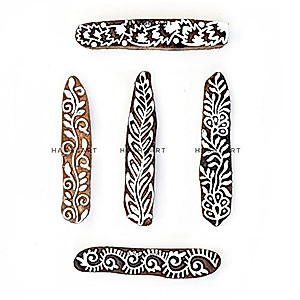 HASHCART® Wooden Pottery Stamps for Block Printing - Finger Shapes Stamp Set of 5, Made in India Ink Stamps, Wood Blocks for Crafting on Fabric, Clay & Henna Tattoo, Wood Stamps for Craft
