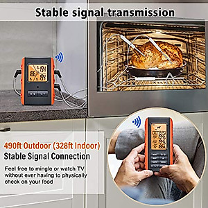 Wireless Meat Thermometer for Grilling Smoking - Kitchen Food Cooking Candy Thermometer with 3 Probes - Monitor Ambient Temperature Inside The Grill Smoker BBQ Oven Thermometer, 490ft,Digital