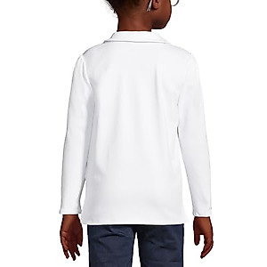 Lands' End Uniform Girls Long Sleeve Plain Knit Peter Pan Polo White Kids Medium
