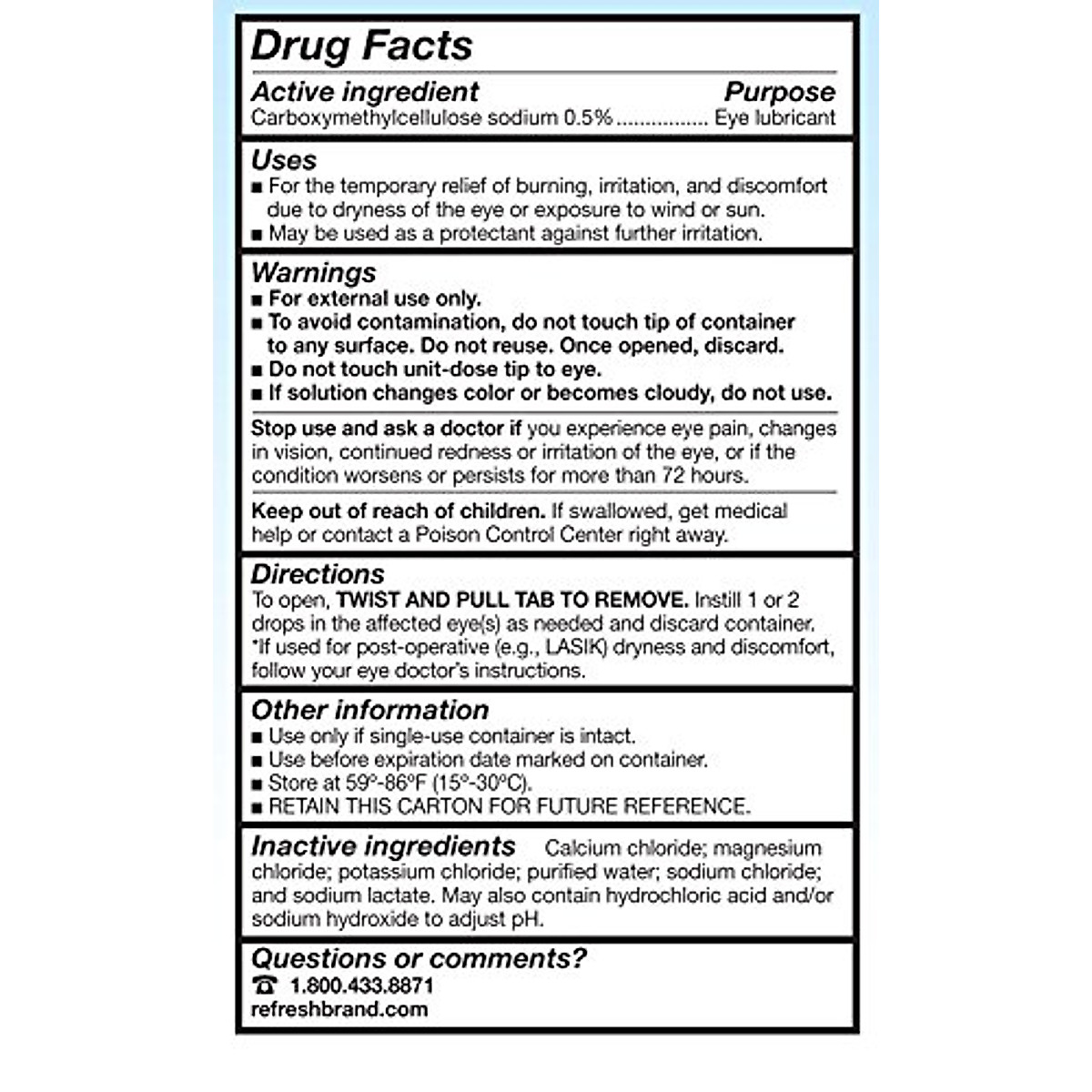 Refresh Plus Lubricant Eye Drops, Preservative-Free, 0.01 Fl Oz Single-Use Containers, 50 Count, Packaging May Vary