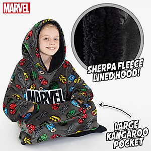 Marvel Hoodies for Boys, Fleece Oversized Blanket Hoodie Avengers Gifts for Boys (Grey Aop)