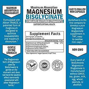 Magnesium Bisglycinate 100% Chelate No-Laxative Effect - Maximum Absorption & Bioavailability, Fully Reacted & Buffered - Healthy Energy Muscle Bone & Joint Support - Non-GMO Project Verified - 90 ct