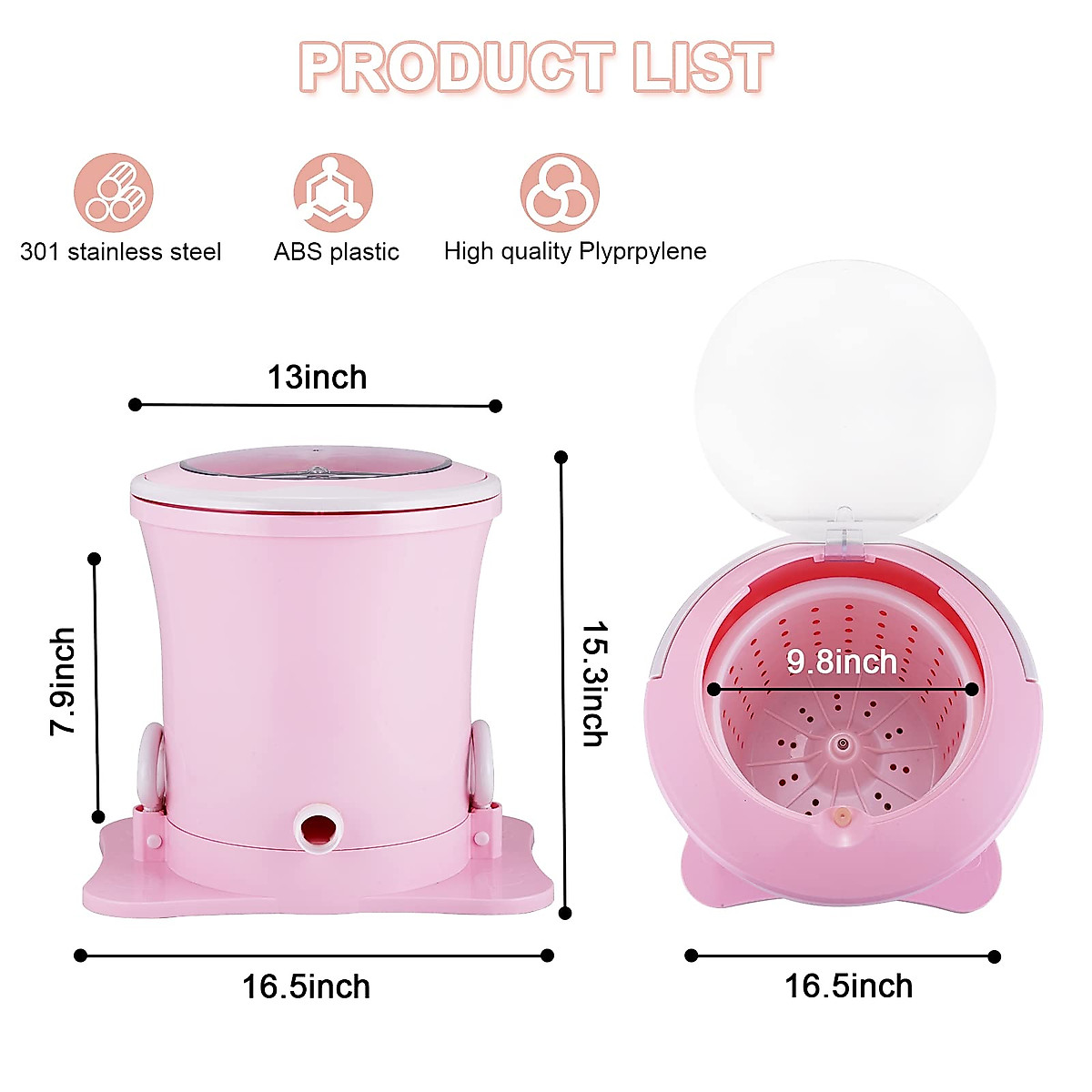Manual Clothes Dryer Portable Mini Dryer Compact Spin Dryer Non electric Laundry Dryer for RV, Camping, School, Apartment, Dorm (Pink)