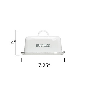 Creative Co-Op White Enameled Steel Butter Dish with Black Rim Food Storage