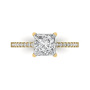 Clara Pucci 1.66 ct Princess Cut Solitaire W/Accent Genuine Moissanite Wedding Promise Anniversary Bridal Ring 18K Yellow Gold Size 6.5