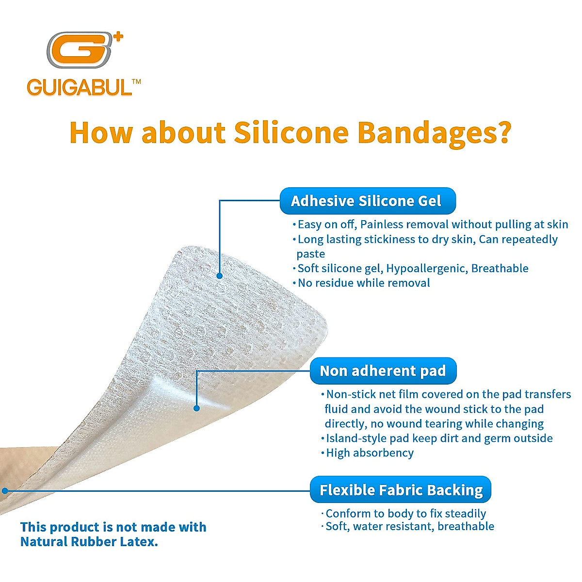 Painless Removal Silicone Bandages for Elderly Sensitive Skin - 40 Counts 0.75''x3'' Medium and 15 Counts 1.63''x4'' Extra Large Bandages by G+ GUIGABUL - Hypoallergenic - Latex Free