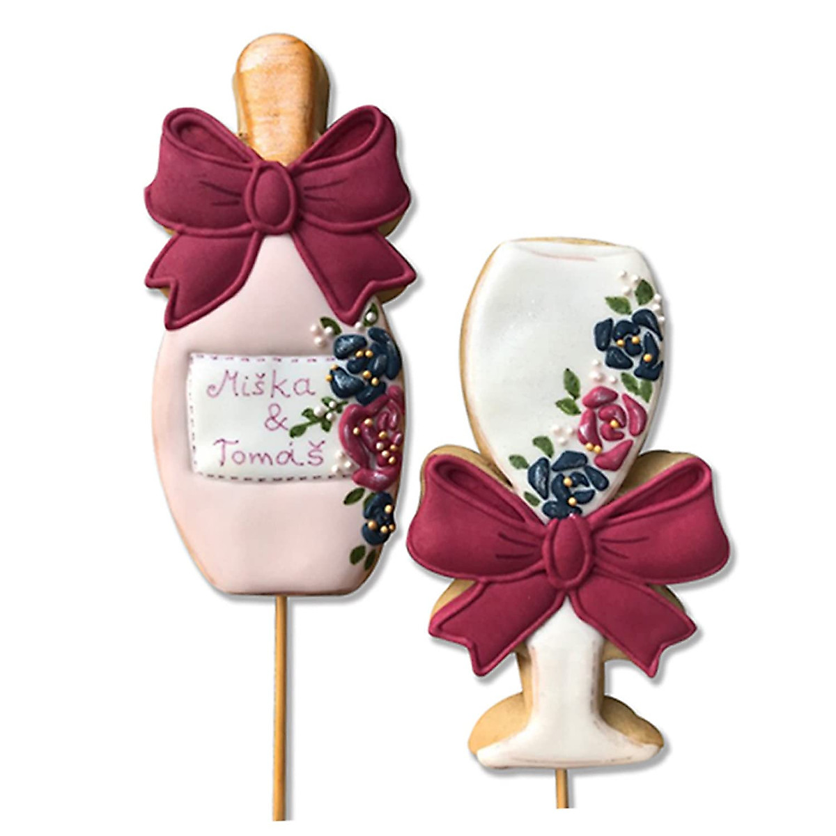 LILIAO Champagne Glass with Ribbon Cookie Cutter for Wedding/Engagement - 2.4 x 4.5 inches - Stainless Steel