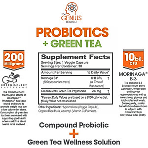 Genius Probiotics for Weight Loss with Green Tea Extract - Fat Burner Supplement & Digestive Health Pills for Bloating Relief for Women & Men - Shelf Stable Probiotic Metabolism Booster - 30 Servings